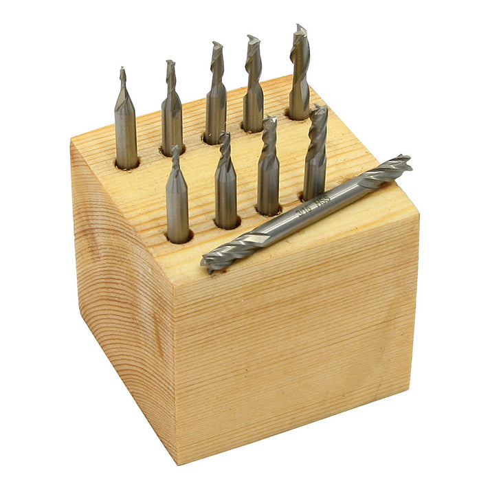 End Mill Set, Miniature, 10 pieces 2 & 4 Flute, HSS – LittleMachineShop.com