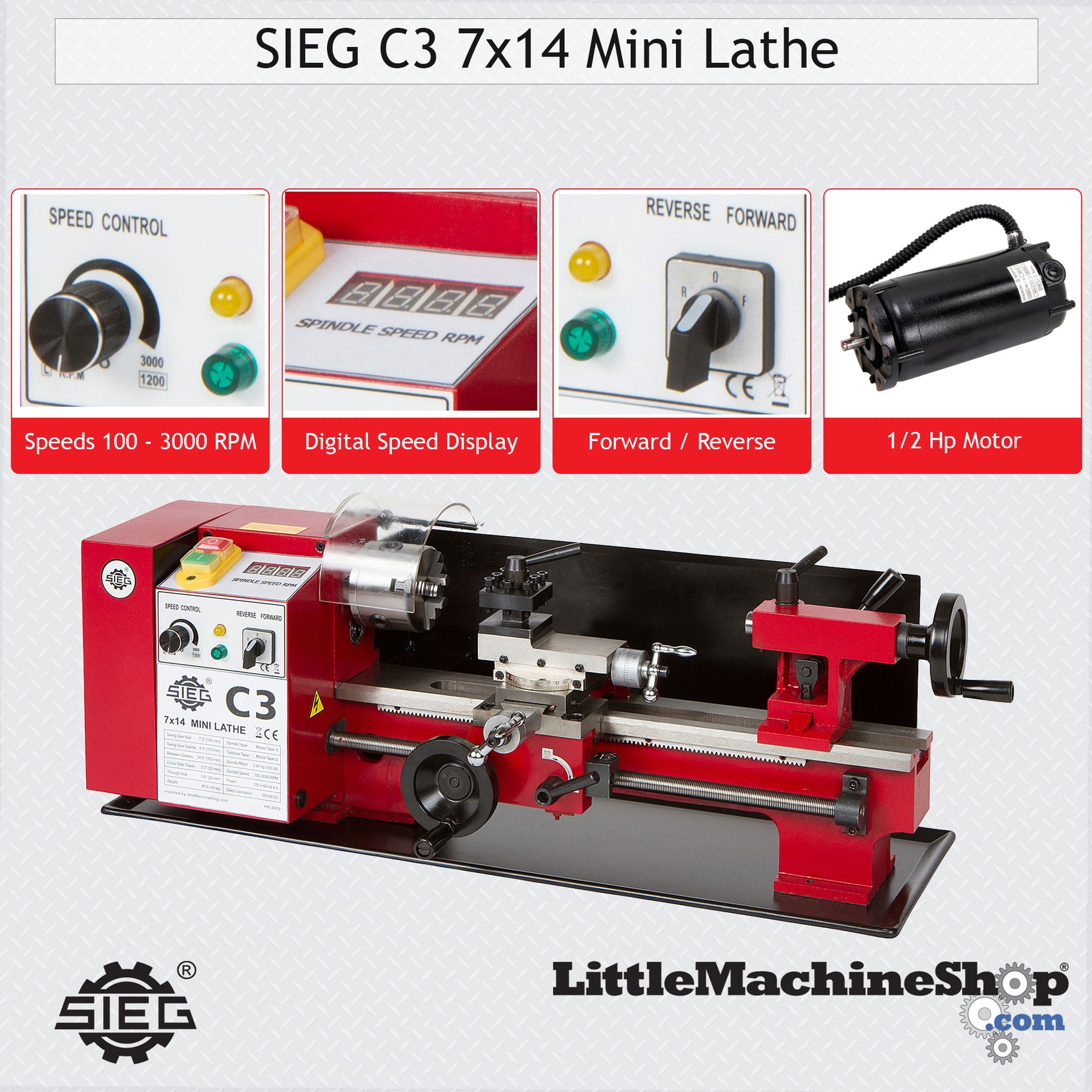 SIEG C3 7x14 Mini Lathe – LittleMachineShop.com
