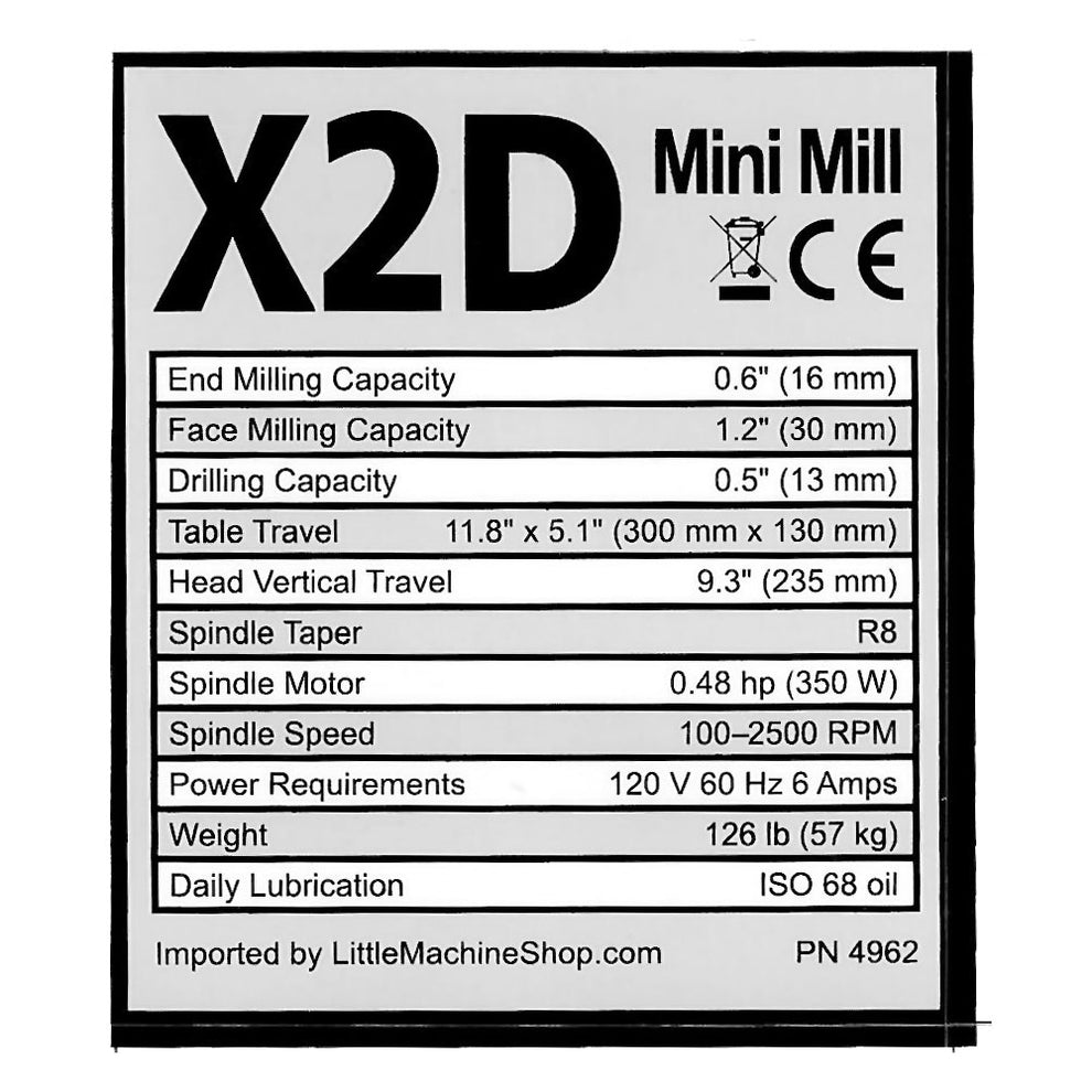 Label, SIEG X2D Mini Mill – LittleMachineShop.com