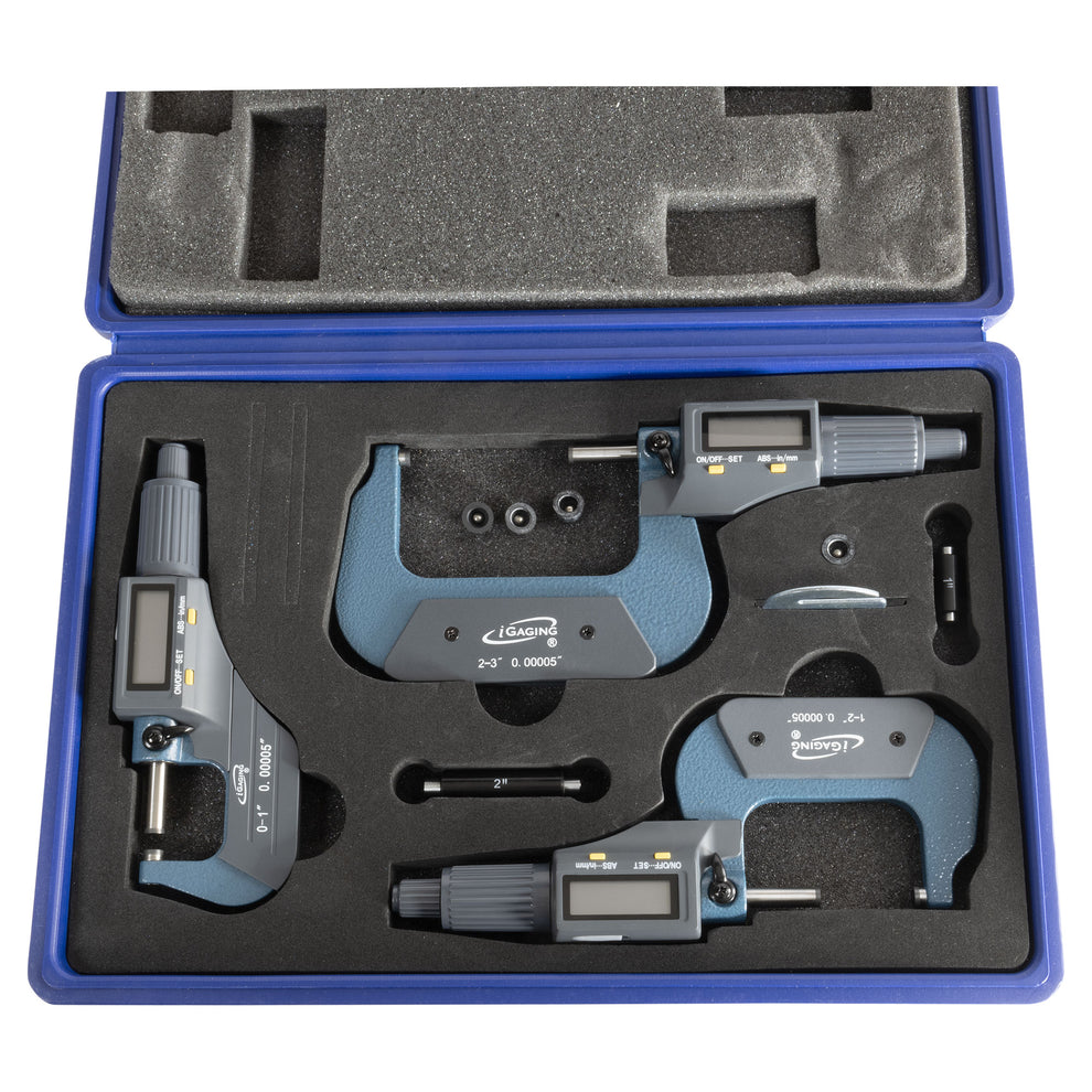 Micrometer Set, 0-3", Digital, iGaging – LittleMachineShop.com