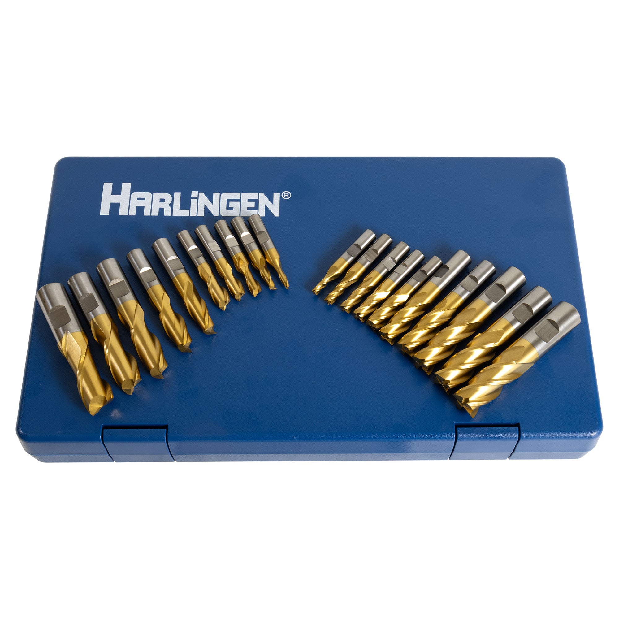 End Mill Set, 20 pieces 2 & 4 Flute, TiN coated HSS, Harlingen ...